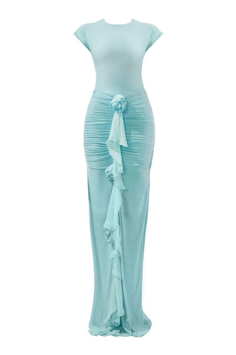 SKYE BABY BLUE FITTED BACKLESS MAXI DRESS | CULT MIA | Deme By Gabriella