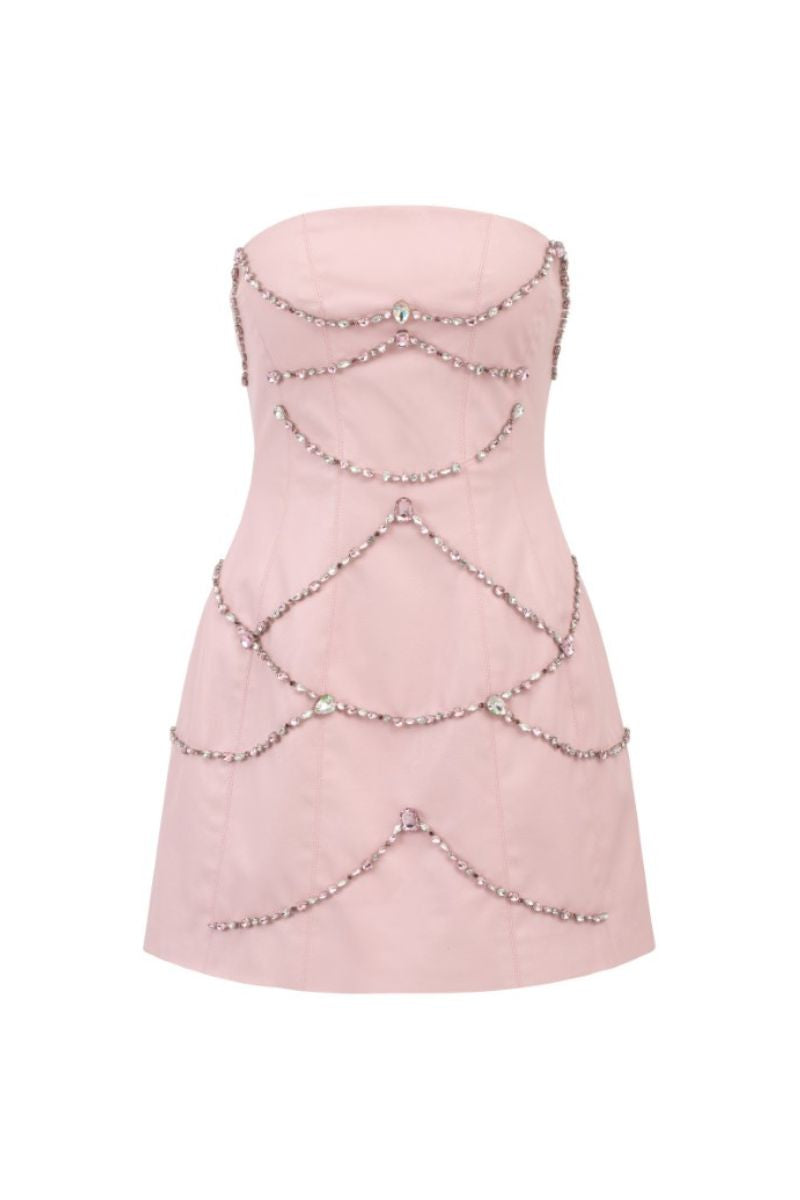 HELGA PINK LEATHER CRYSTAL MINI DRESS | CULT MIA | 21Six