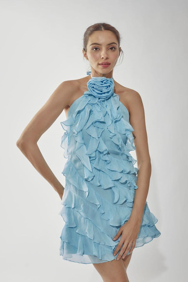 ADA ICE BLUE RUFFLE MINI DRESS | CULT MIA | Deme By Gabriella