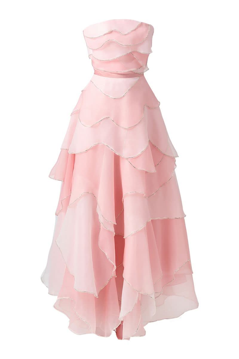 STRAPLESS PINK LAYERED MIDI DRESS | CULT MIA | HAPPY CLOTHING
