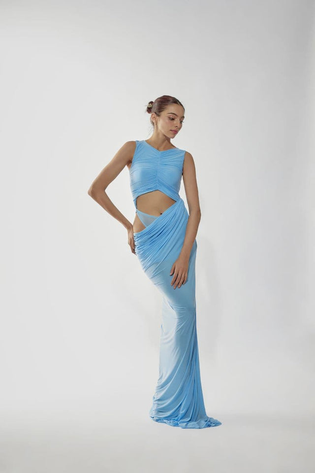 ELINA BABY BLUE CUT-OUT MAXI DRESS | CULT MIA | Deme By Gabriella