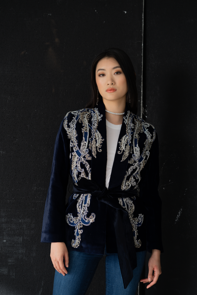 MANAL MIDNIGHT BLUE VELVET SMOKING JACKET | CULT MIA | Nadya Shah