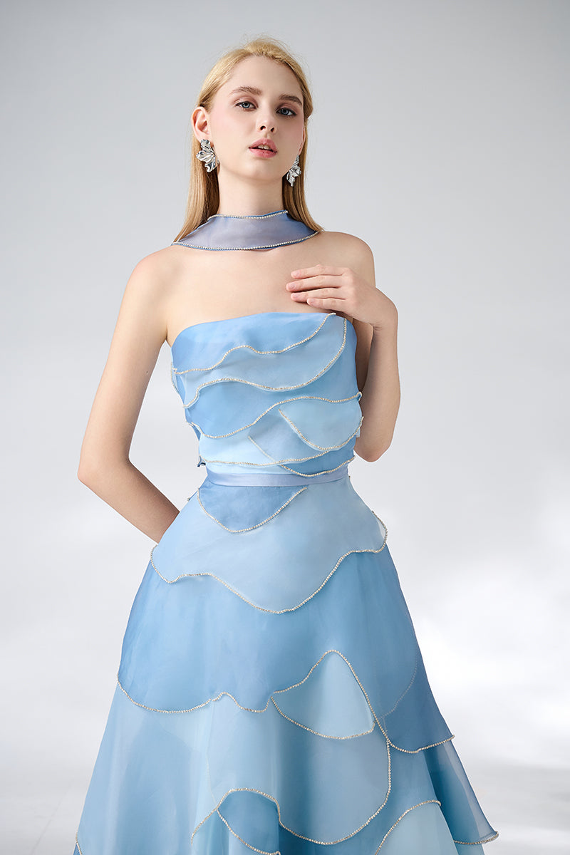 Blue Layered Midi Dress With Scarf Cult Mia Happy Clothing