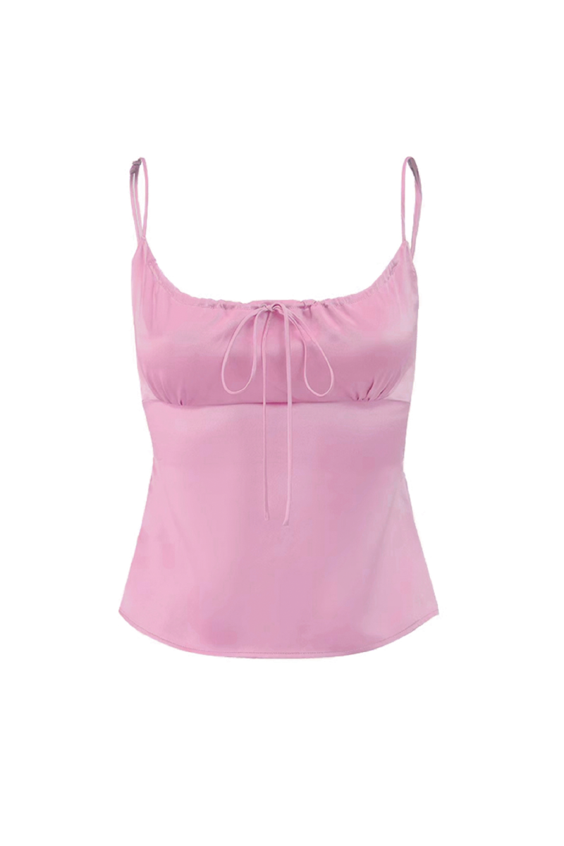 SILK DRAWSTRING CAMISOLE TOP IN LIGHT PINK | CULT MIA | Not Just Pajama