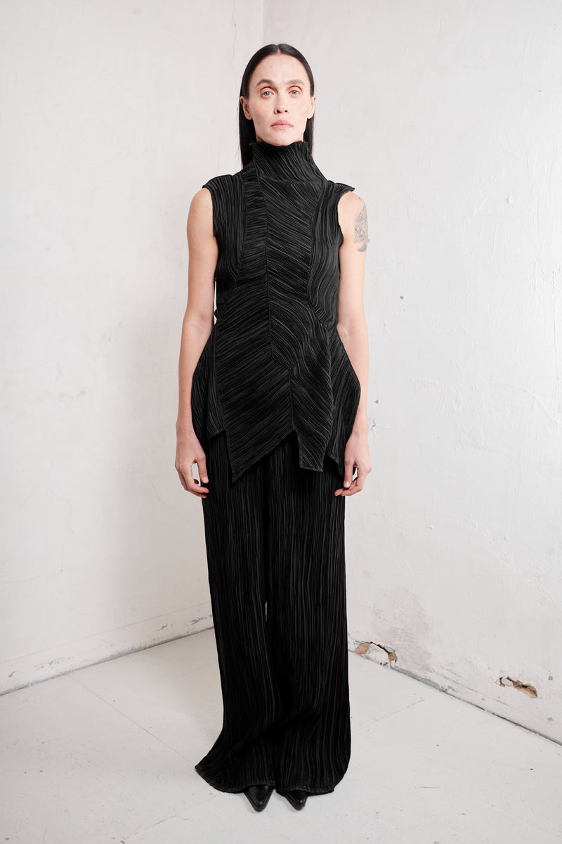 FRIDA HIGH NECK ASYMMETRIC PLEATED TOP | CULT MIA | Tamar Keburia