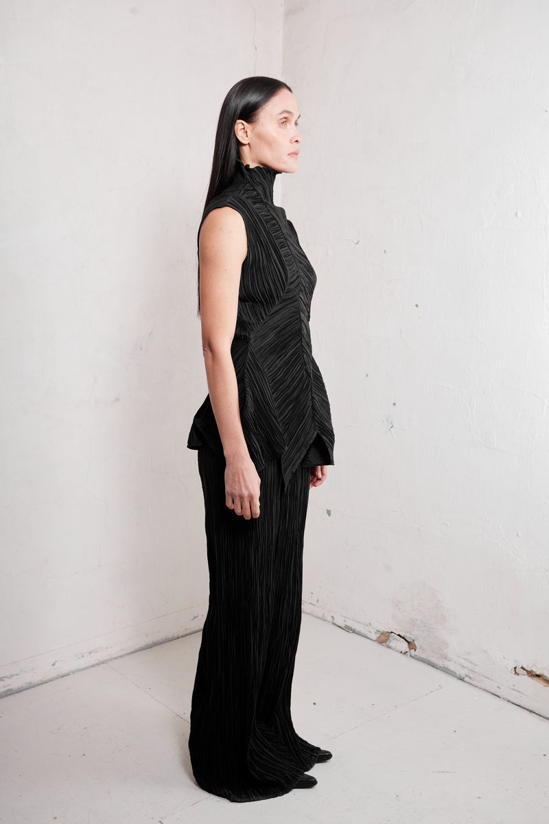 FRIDA HIGH NECK ASYMMETRIC PLEATED TOP | CULT MIA | Tamar Keburia