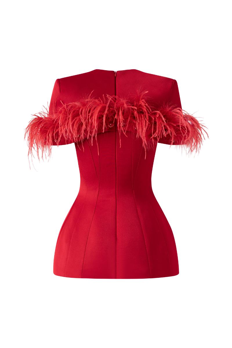 FEATHER EMBELLISHED SHORT-SLEEVE BLAZER | CULT MIA | Tracy Studio
